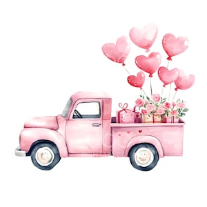 30 Valentines Day Truck Clipart, Pink Valentines Truck, Vintage Truck ...