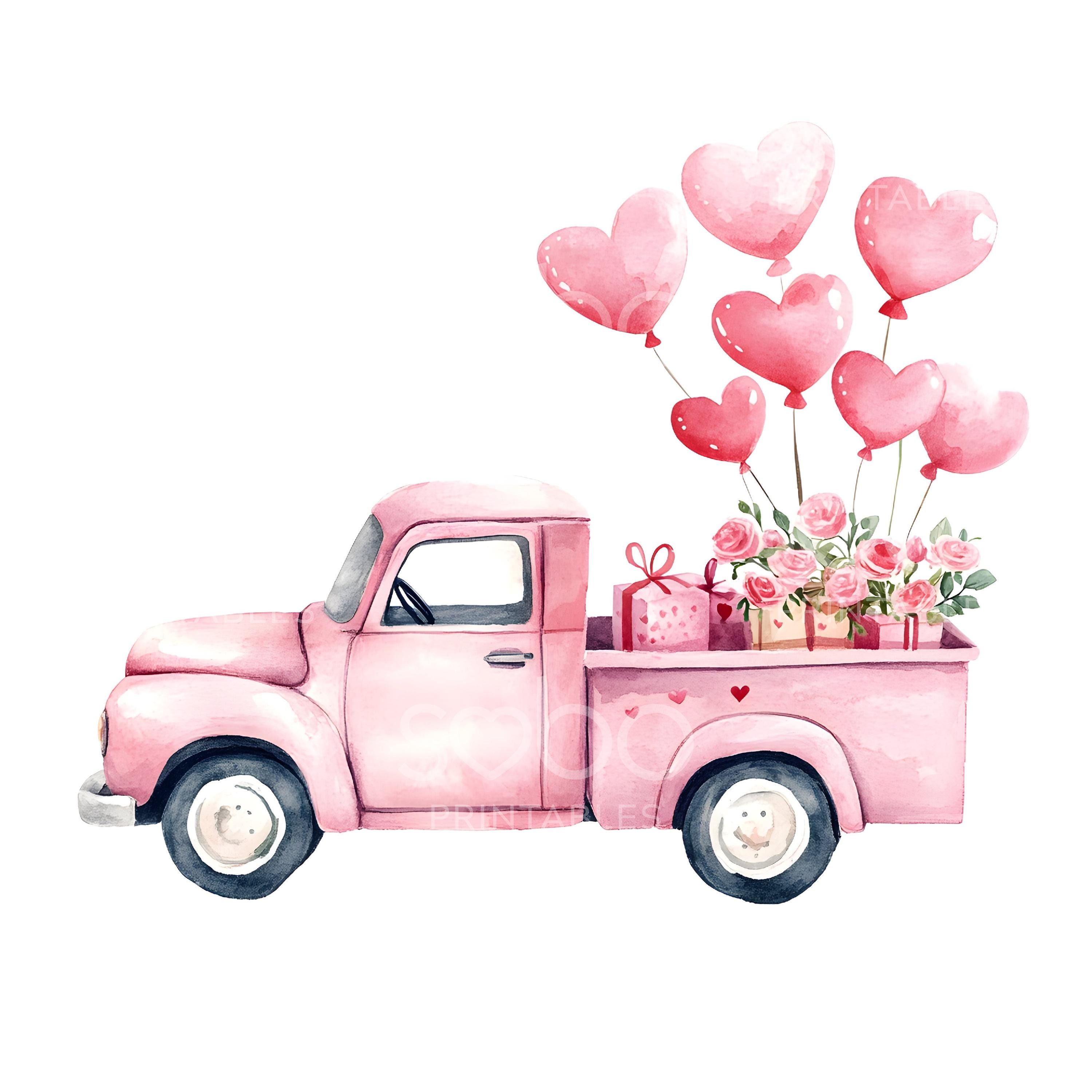30 Valentines Day Truck Clipart, Pink Valentines Truck, Vintage Truck ...