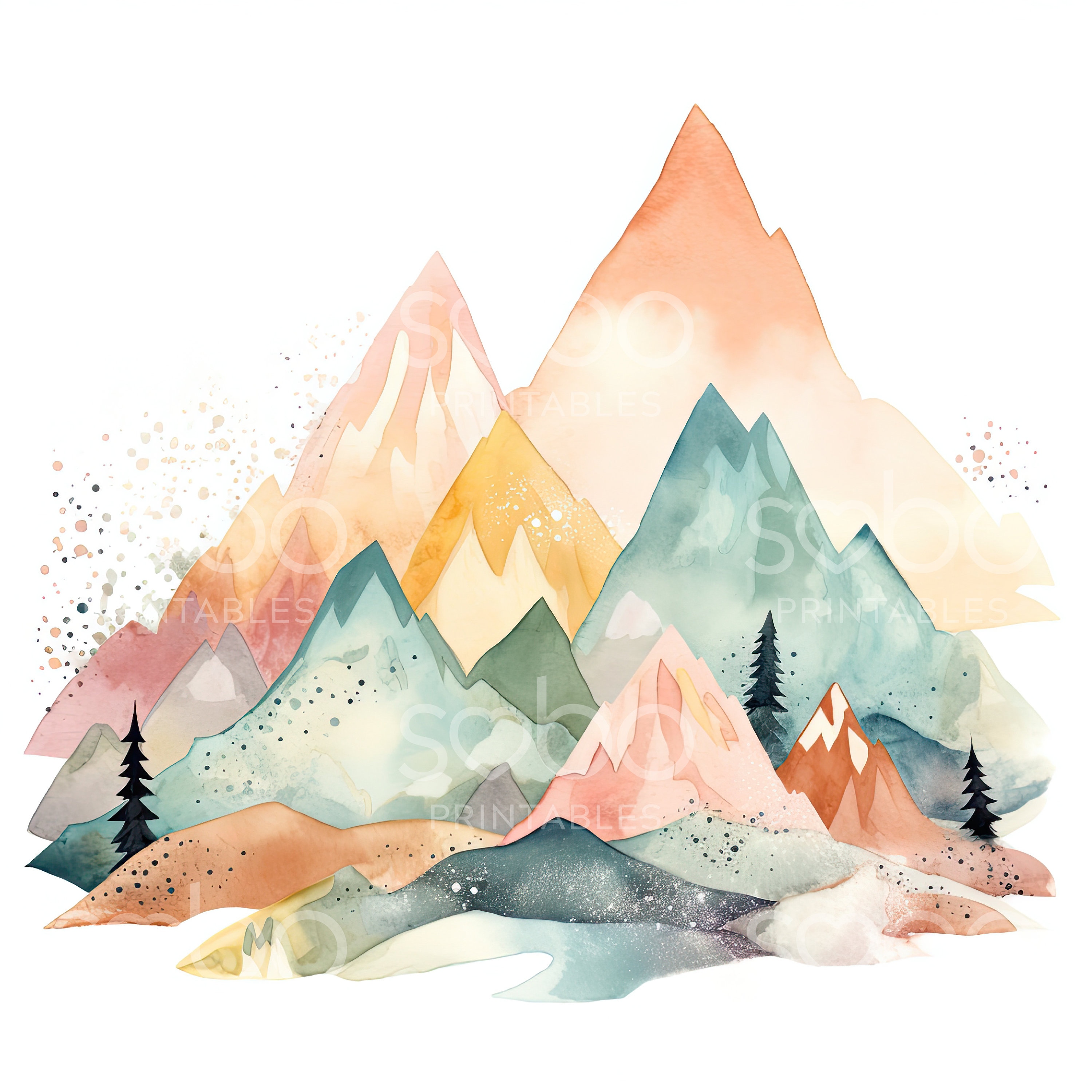 Abstract Boho Mountains Clipart 13 High Quality Jpgs, Wall Art, Junk ...