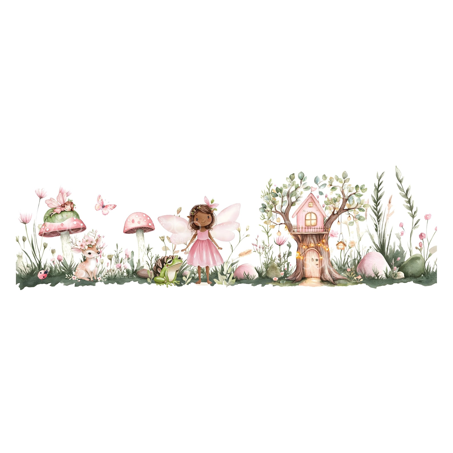 6 Fairy Garden Clipart Borders, Unicorn Pink Fairy Garden, Enchanted ...