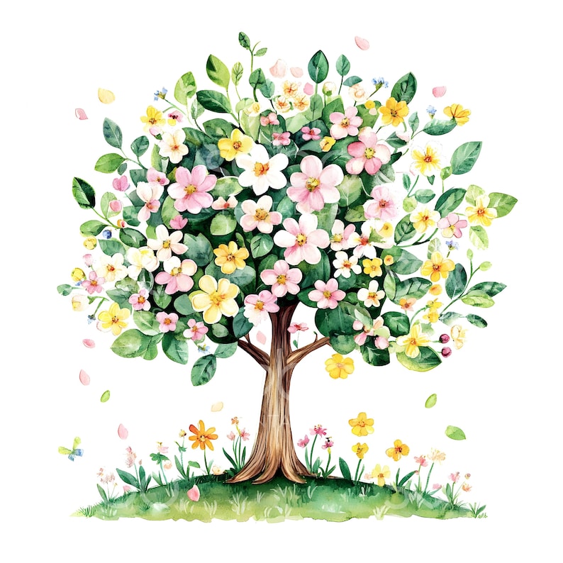 24 Floral Spring Trees Clipart, Cute Tree, Printable Watercolor Clipart ...