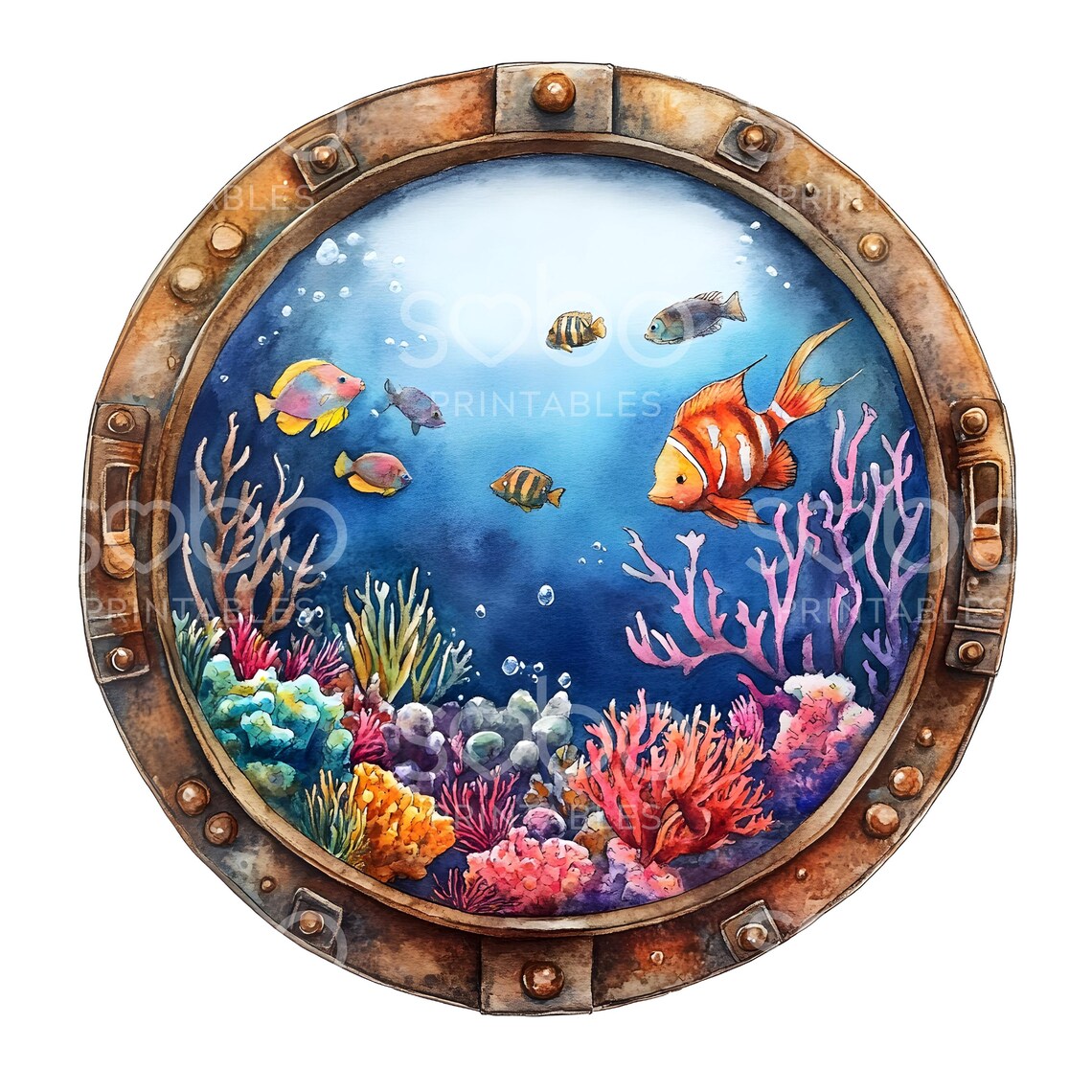 23 Ship Porthole View Clipart, Underwater Life, Submarine, Printable ...