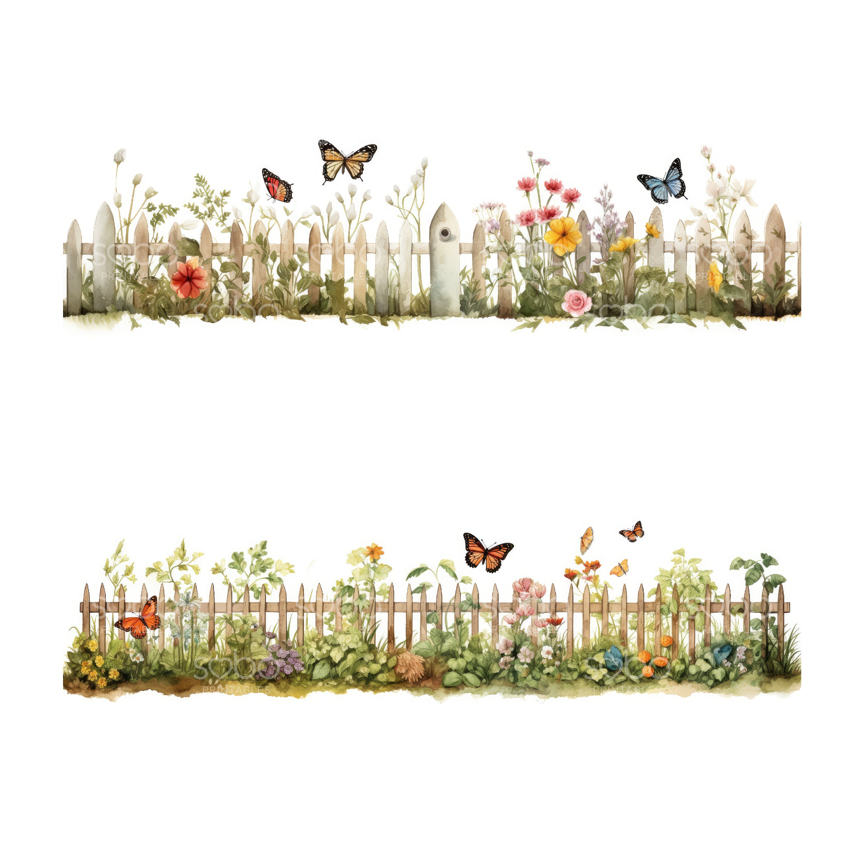 12 Butterfly Floral Fence Border, Cottagecore Border, Floral Frames ...