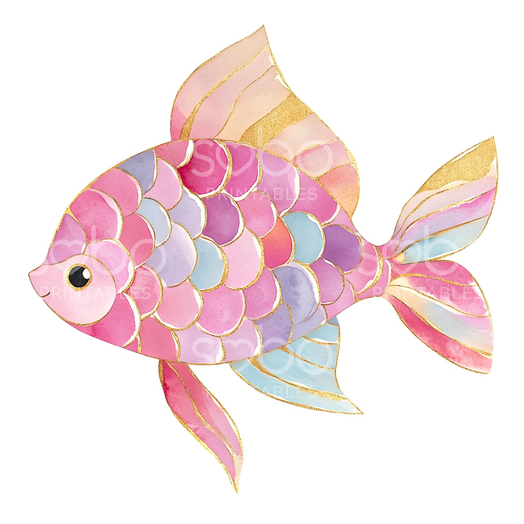 21 Colorful Fish Clipart, Ocean Clipart, Printable Watercolor Gold ...