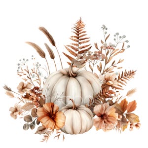 16 Boho Pumpkin Flowers Bouquet Clipart, Pumpkin Wall Art, Minimalistic ...