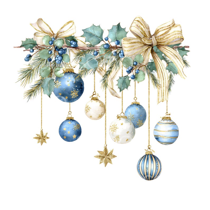 28 Festive Branch Blue Clipart, Christmas Decor Art, Rustic Christmas ...