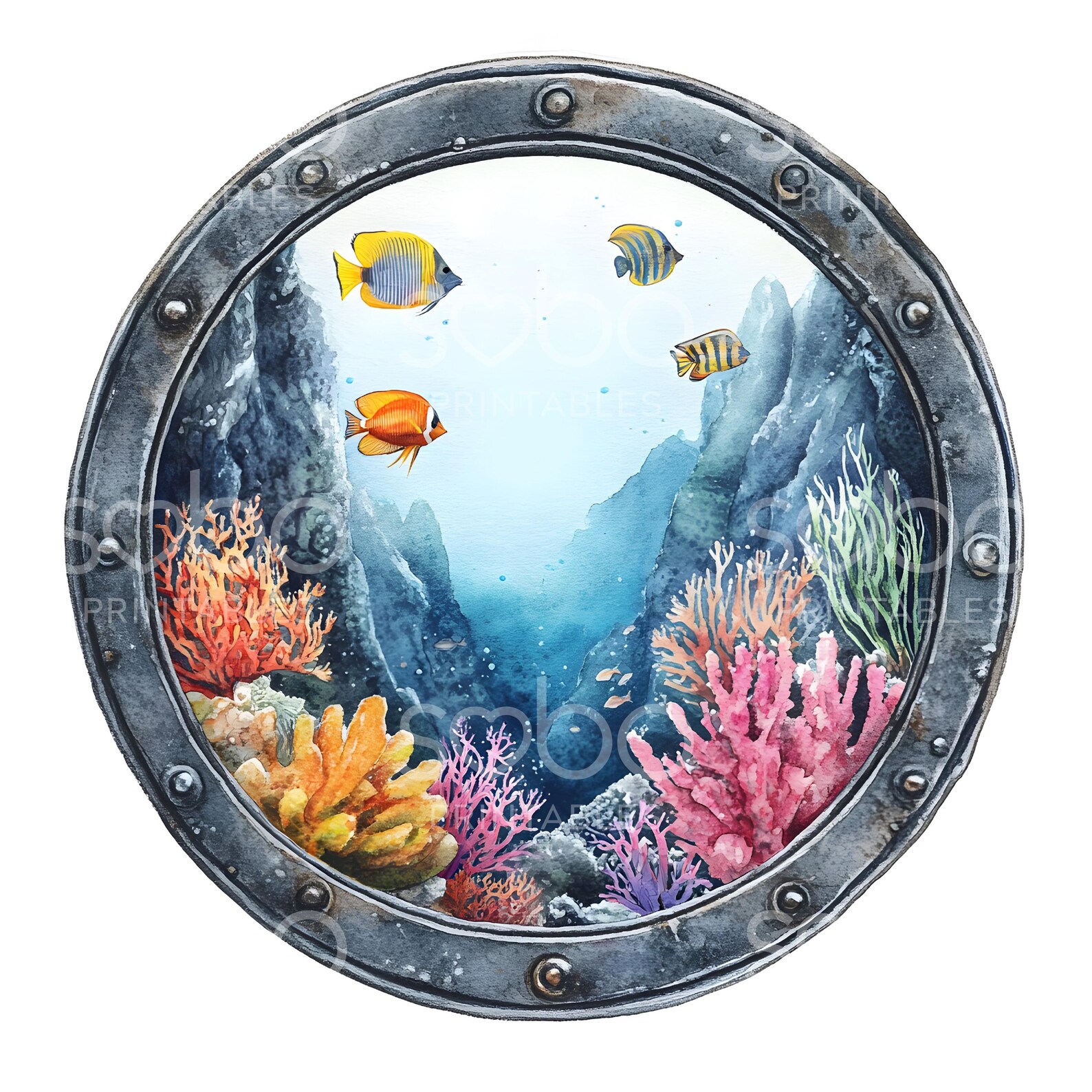 23 Ship Porthole View Clipart, Underwater Life, Submarine, Printable ...