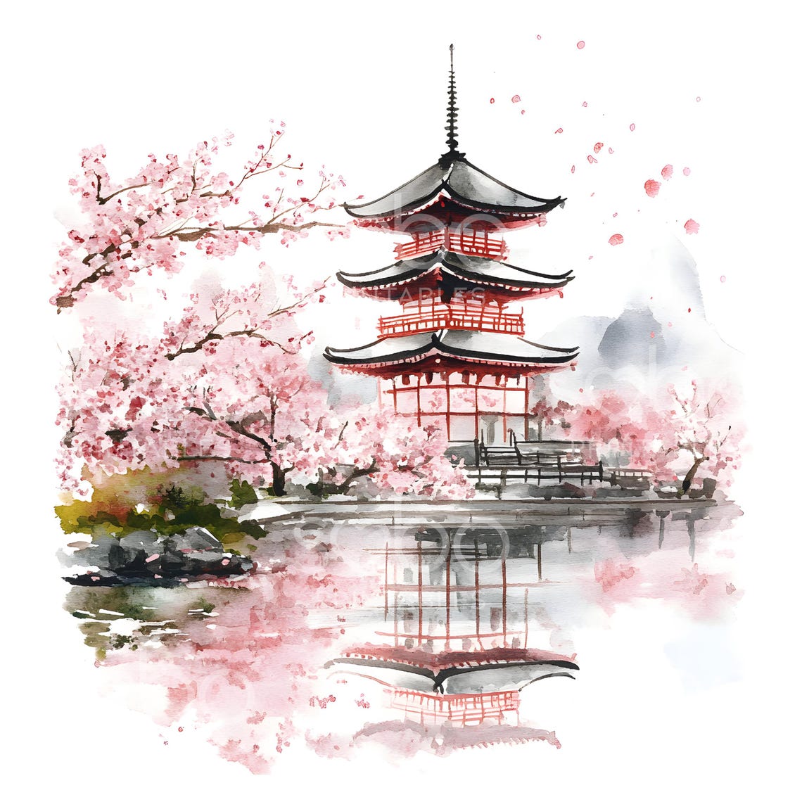 22 Japanese Temple Clipart, Japan Travel Landscape, Printable ...