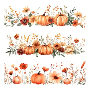 20 Watercolour Halloween Pumpkin Borders Clipart, Fall Autumn Borders ...