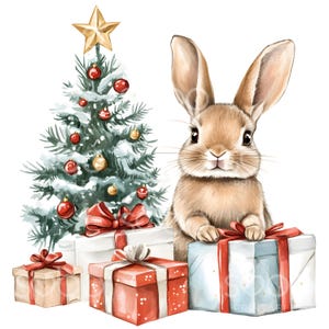 Christmas Bunny Clipart - 21 High Quality Jpgs, Christmas Tree Gifts ...
