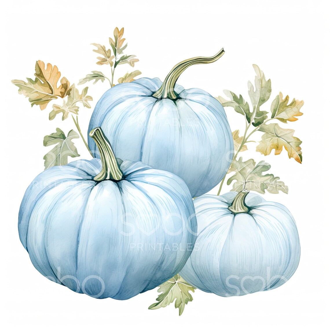 Blue Watercolor Pumpkin Clipart - 10 High Quality Jpgs, Digital ...