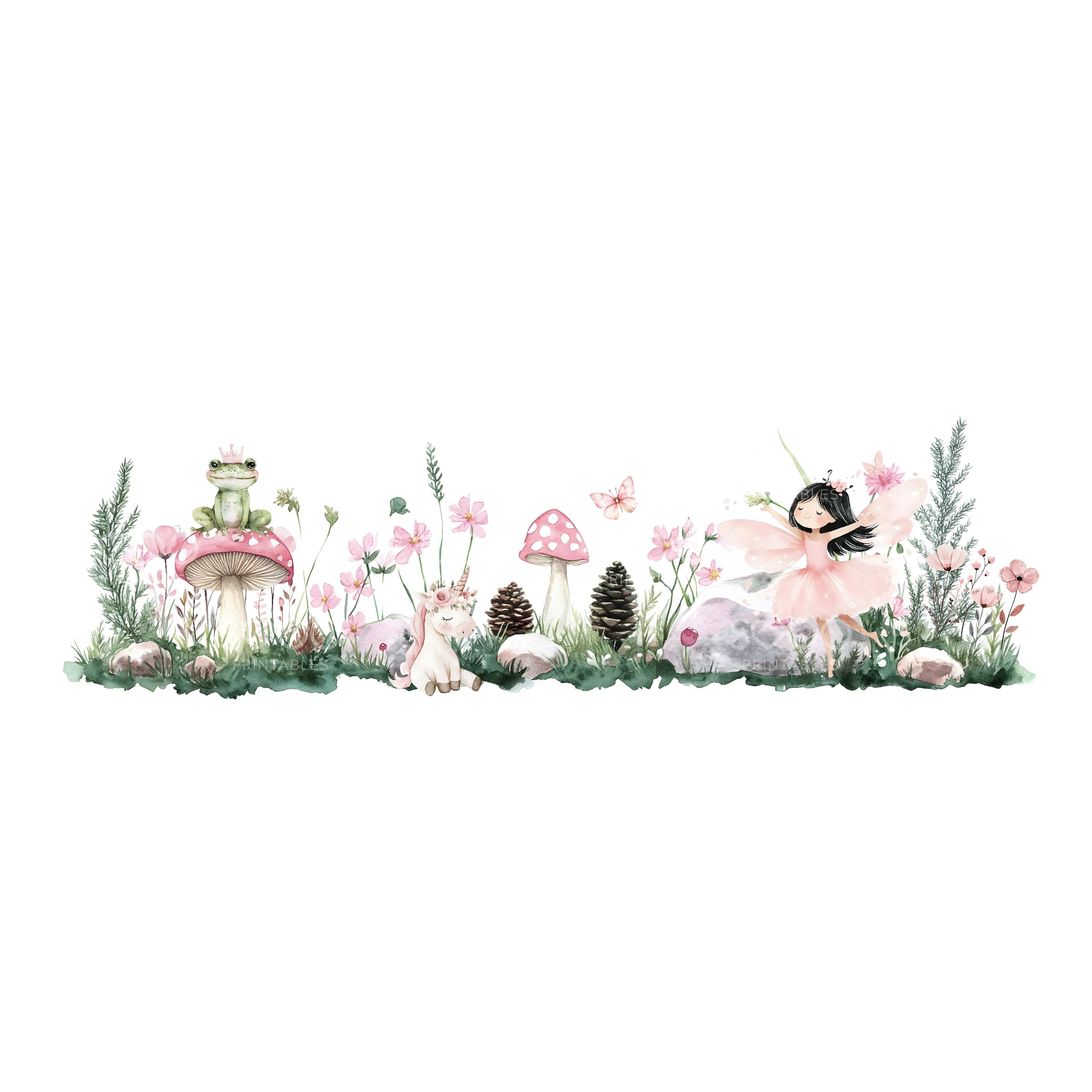 6 Fairy Garden Clipart Borders, Unicorn Pink Fairy Garden, Enchanted ...