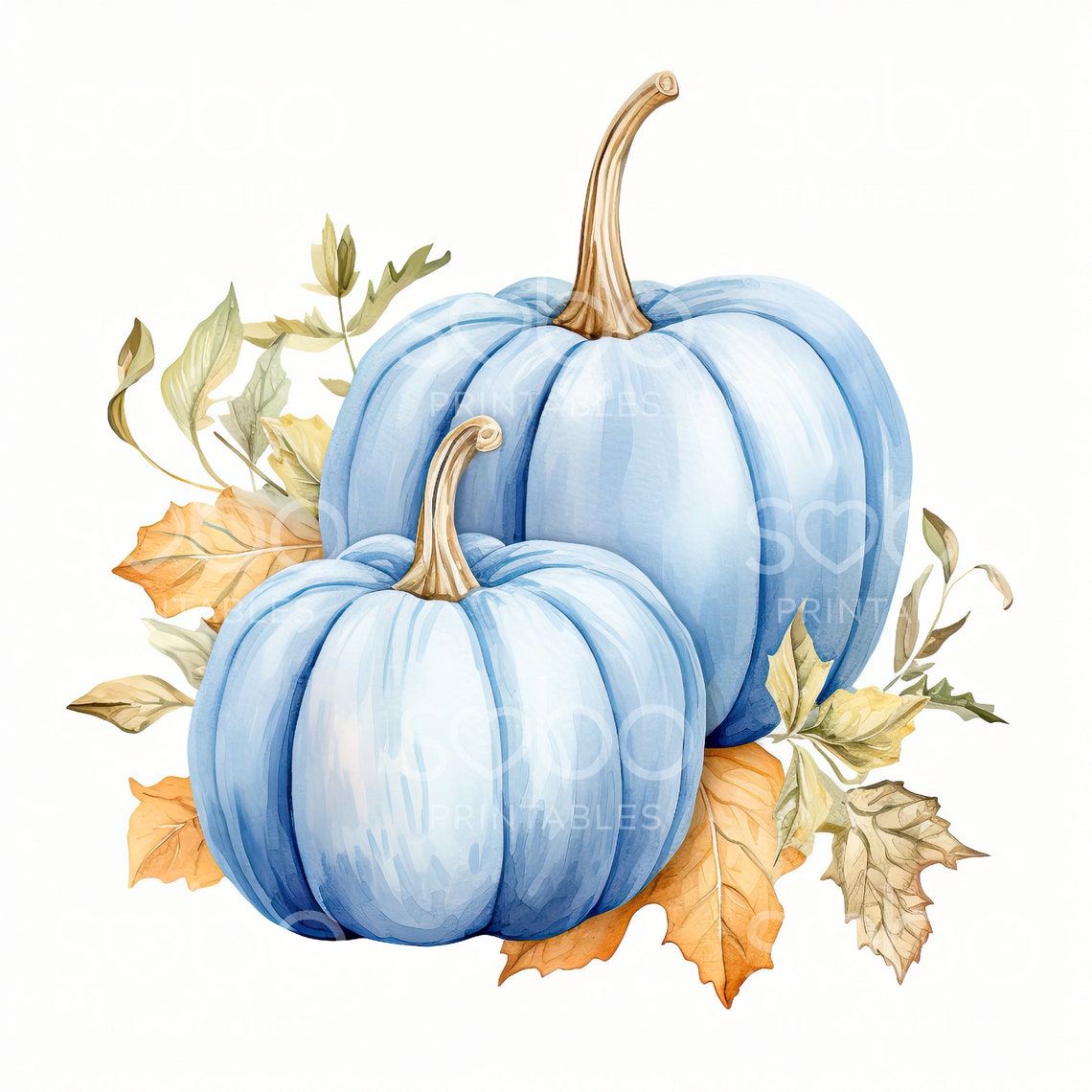 Blue Watercolor Pumpkin Clipart 10 High Quality Jpgs, Digital Download ...