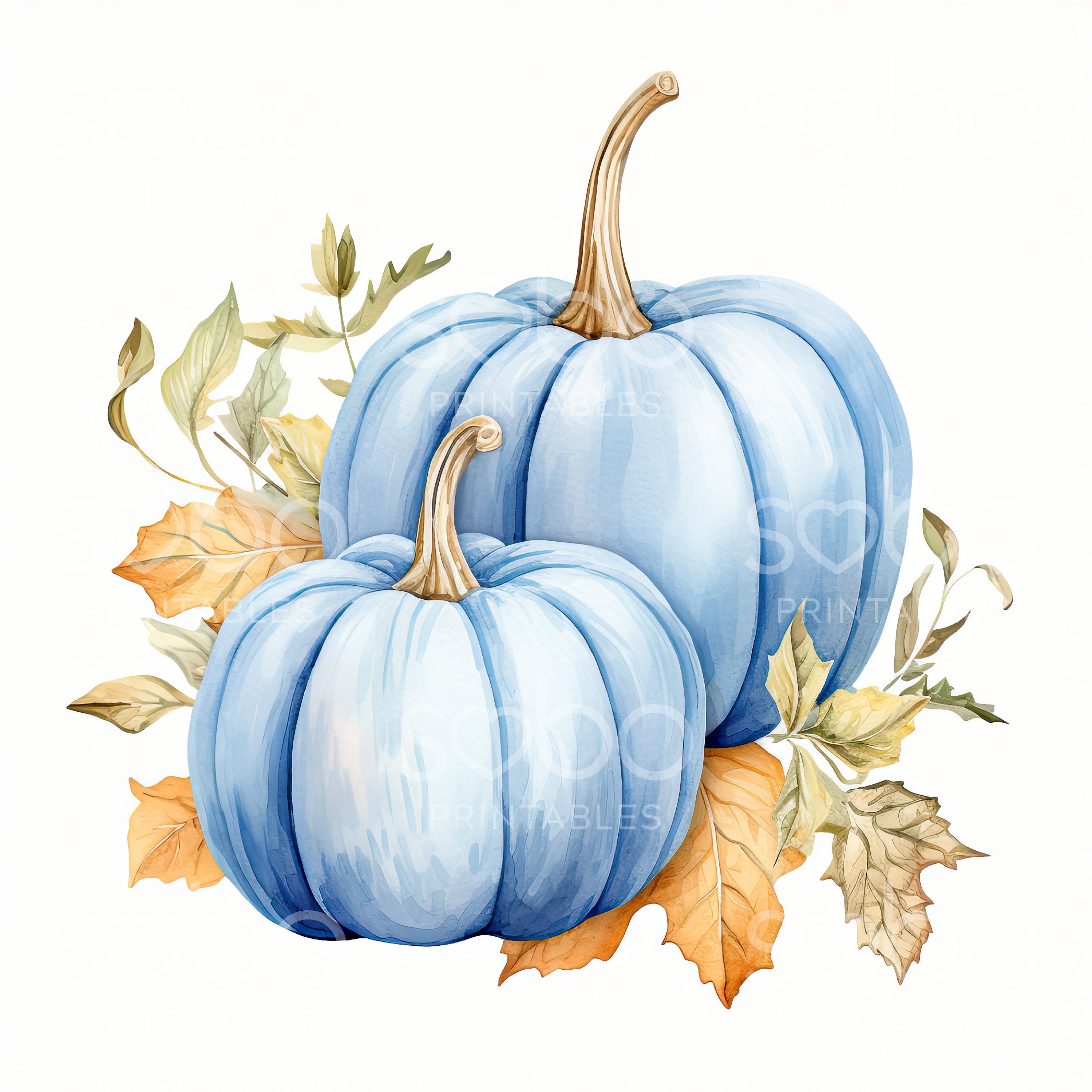 Blue Watercolor Pumpkin Clipart 10 High Quality Jpgs, Digital Download ...
