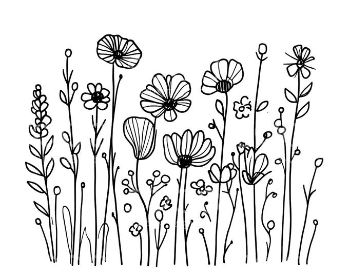 20 Sketched Colored Wildflowers Clipart, Doodle Hand Drawn Flower ...