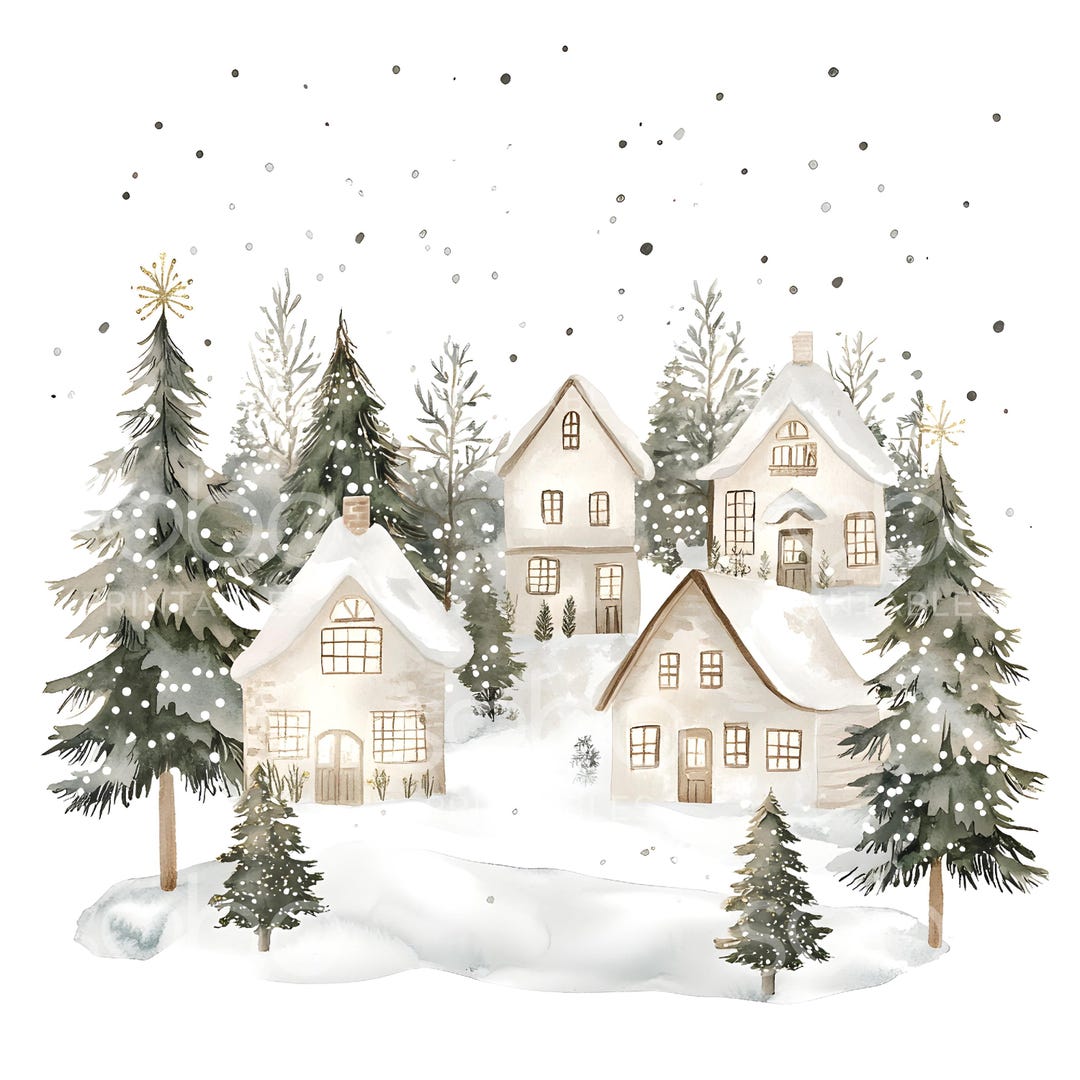 26 Christmas Beige Village Clipart, Cute Cottagecore Houses, Barn Xmas ...