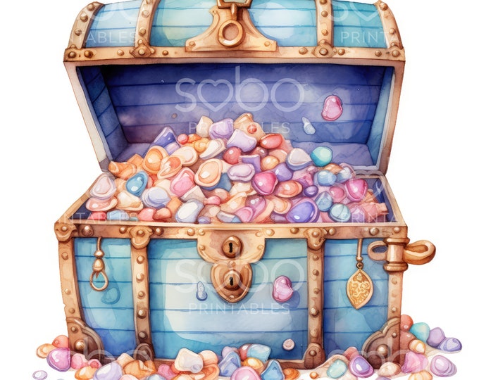 10 Treasure Chest Clipart, Pirate Chest, Printable Watercolor Clipart ...