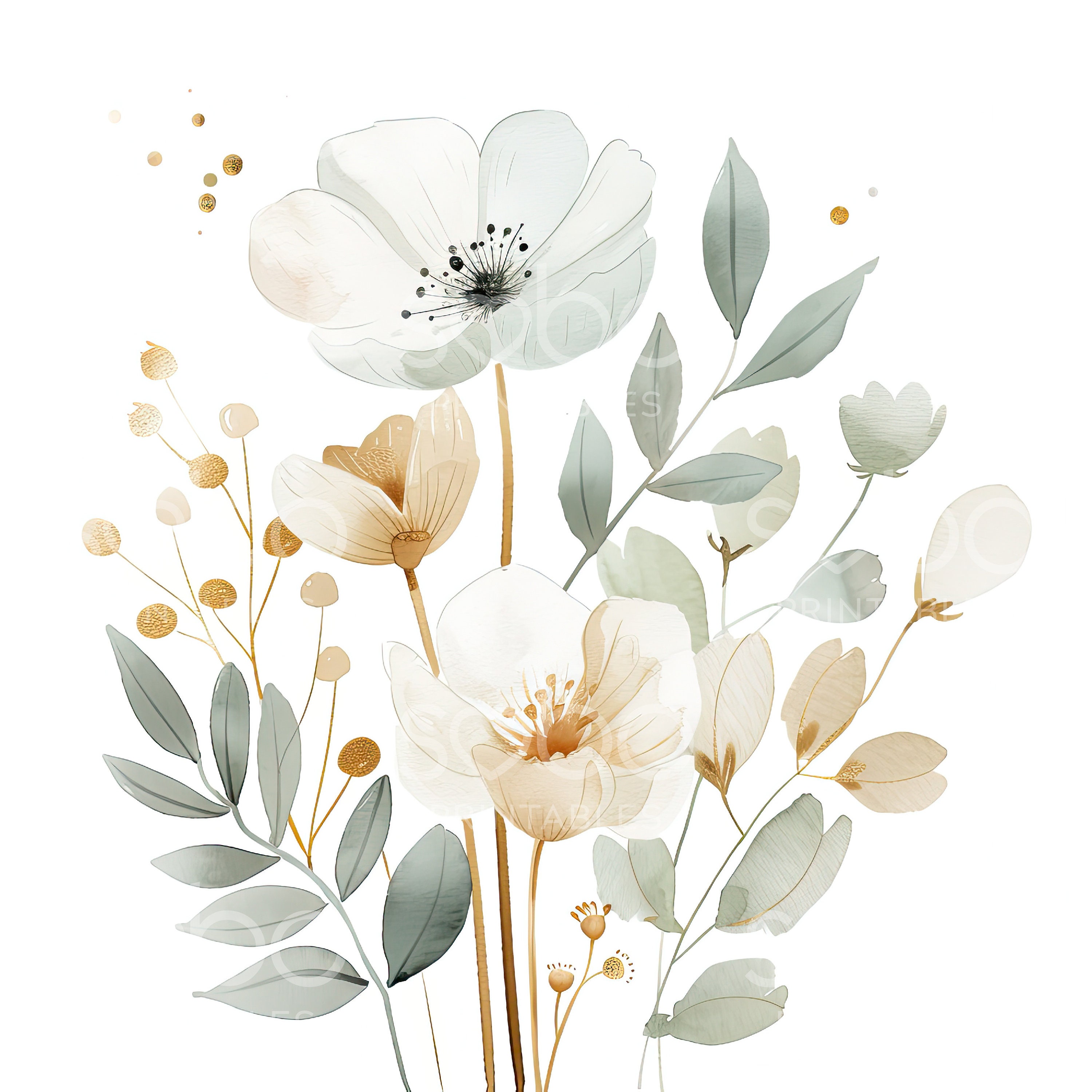 Abstract Boho Flowers Clipart 24 High Quality Jpgs Neutral Colours ...