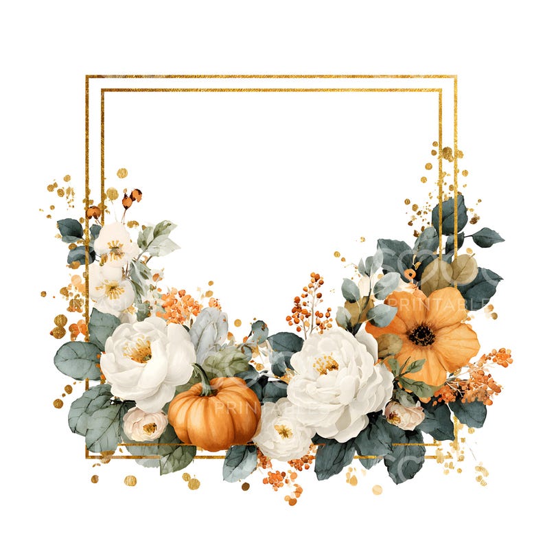 22 Gold Pumpkin Frame Clipart, Cute Fall Frame Border, High Quality ...