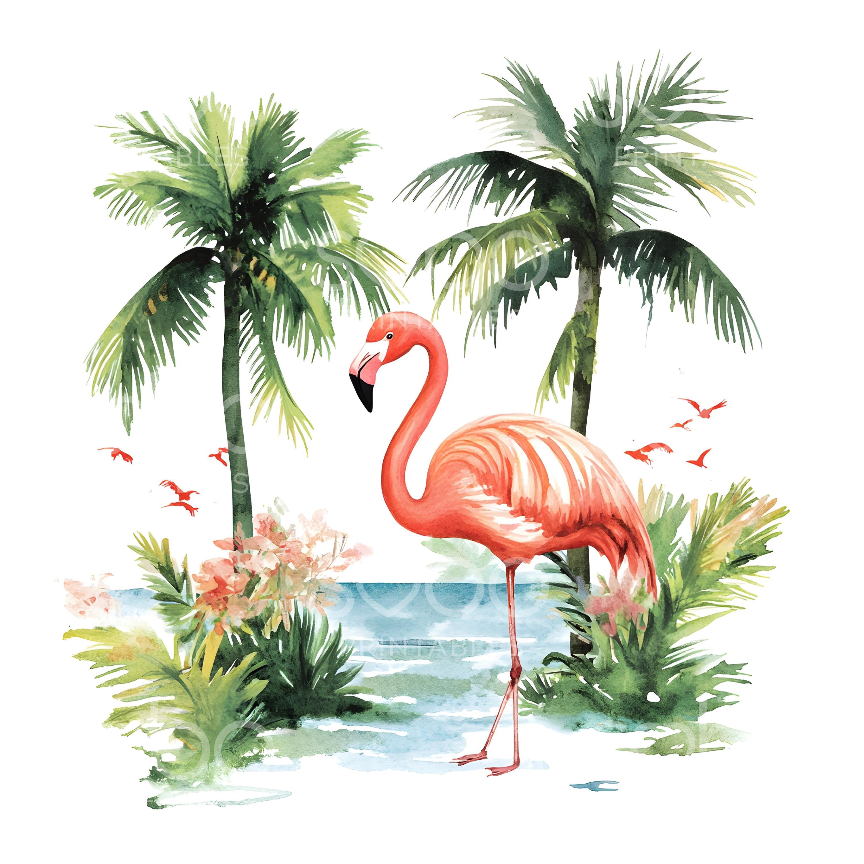 19 Tropical Flamingo Clipart, Floral Flamingo, Tropical Watercolor Art ...