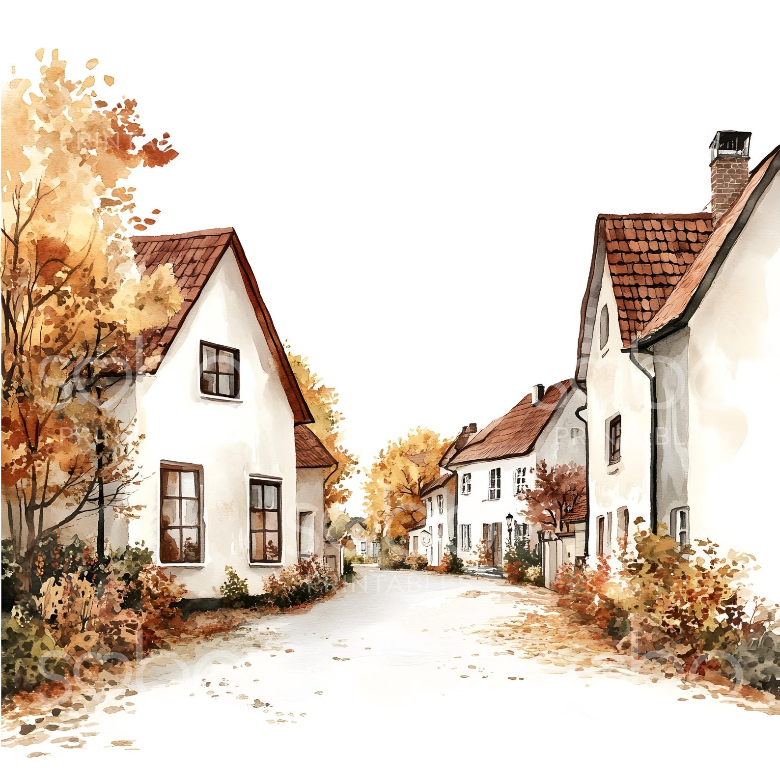 20 Autumn Street Clipart, Fall Autumn Clipart, Printable Watercolor ...
