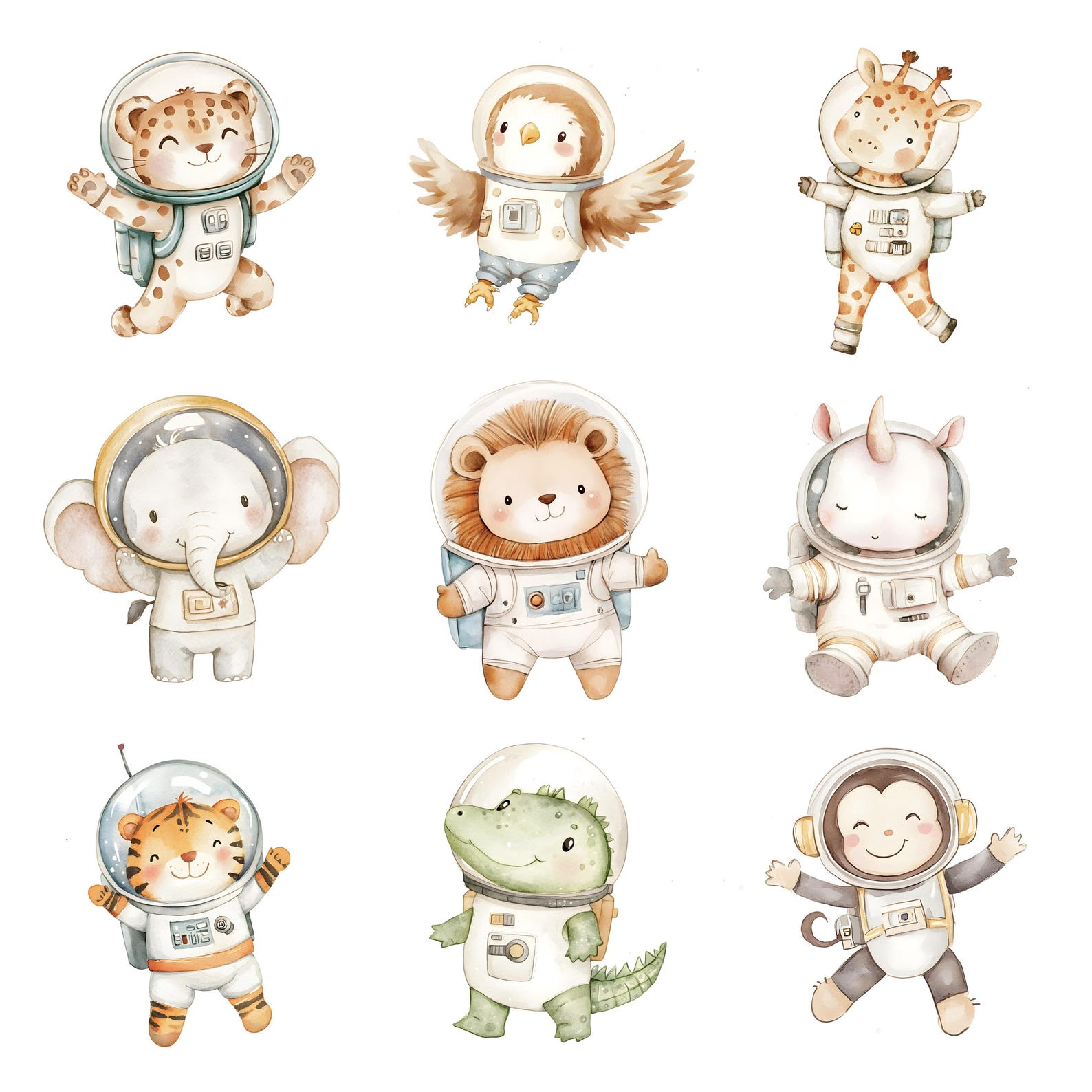 15 Cute Safari Astronaut Clipart, Lion, Giraffe, Nursery Art, Safari ...