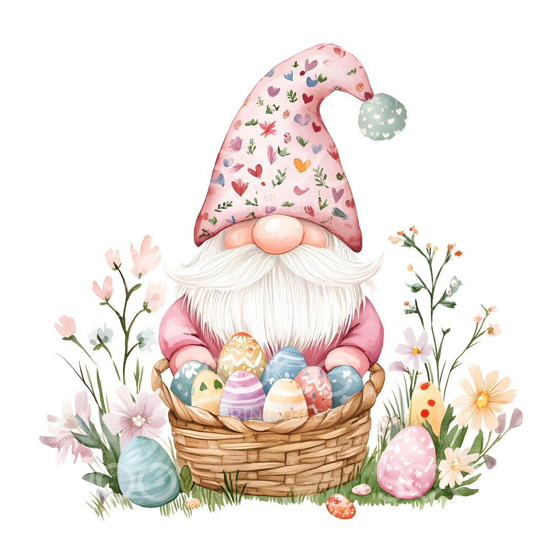22 Cute Easter Gnome Clipart, Easter Egg Clipart, Floral Easter Card ...