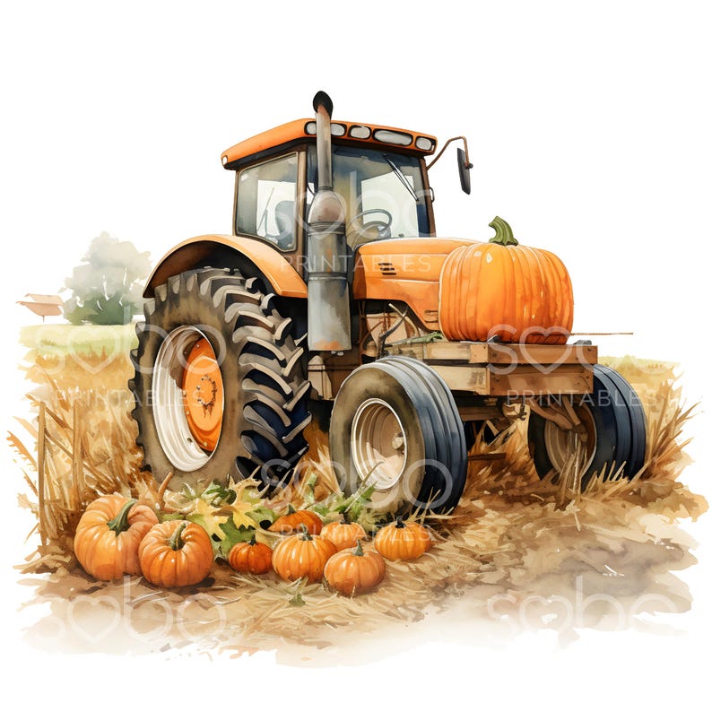 16 Autumn Pumpkin Farm Tractor Clipart, Autumn Clipart, Printable ...