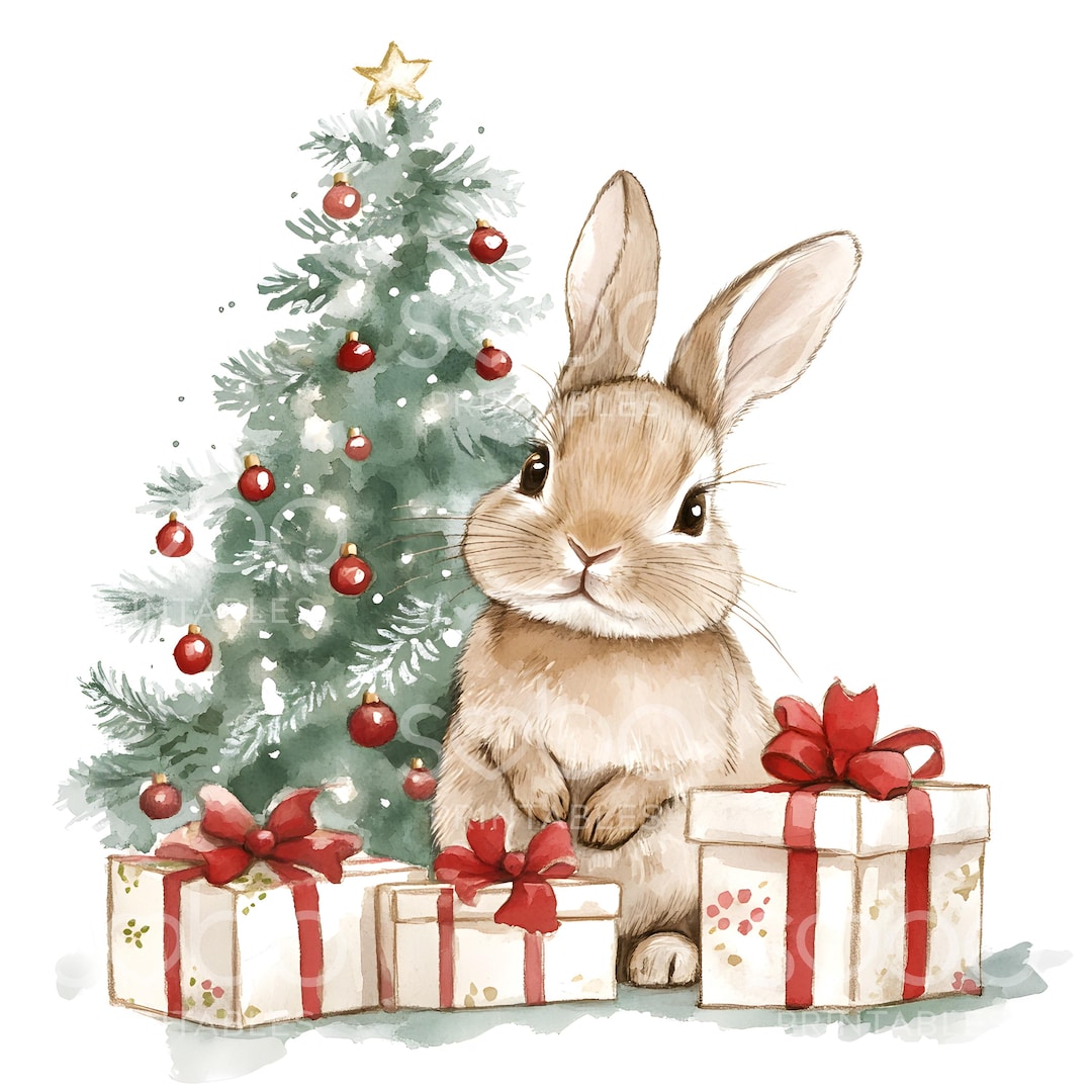 Christmas Bunny Clipart - 21 High Quality Jpgs, Christmas Tree Gifts ...