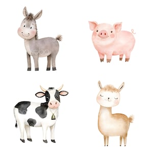 23 Farm Animals Clipart, Cute Farm Animals, Horse, Pig, Cow, Duck, Baby ...