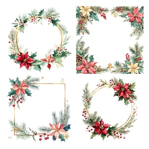 24 Gold Foil Christmas Frames Clipart, Xmas Gold Frame Border, Merry ...