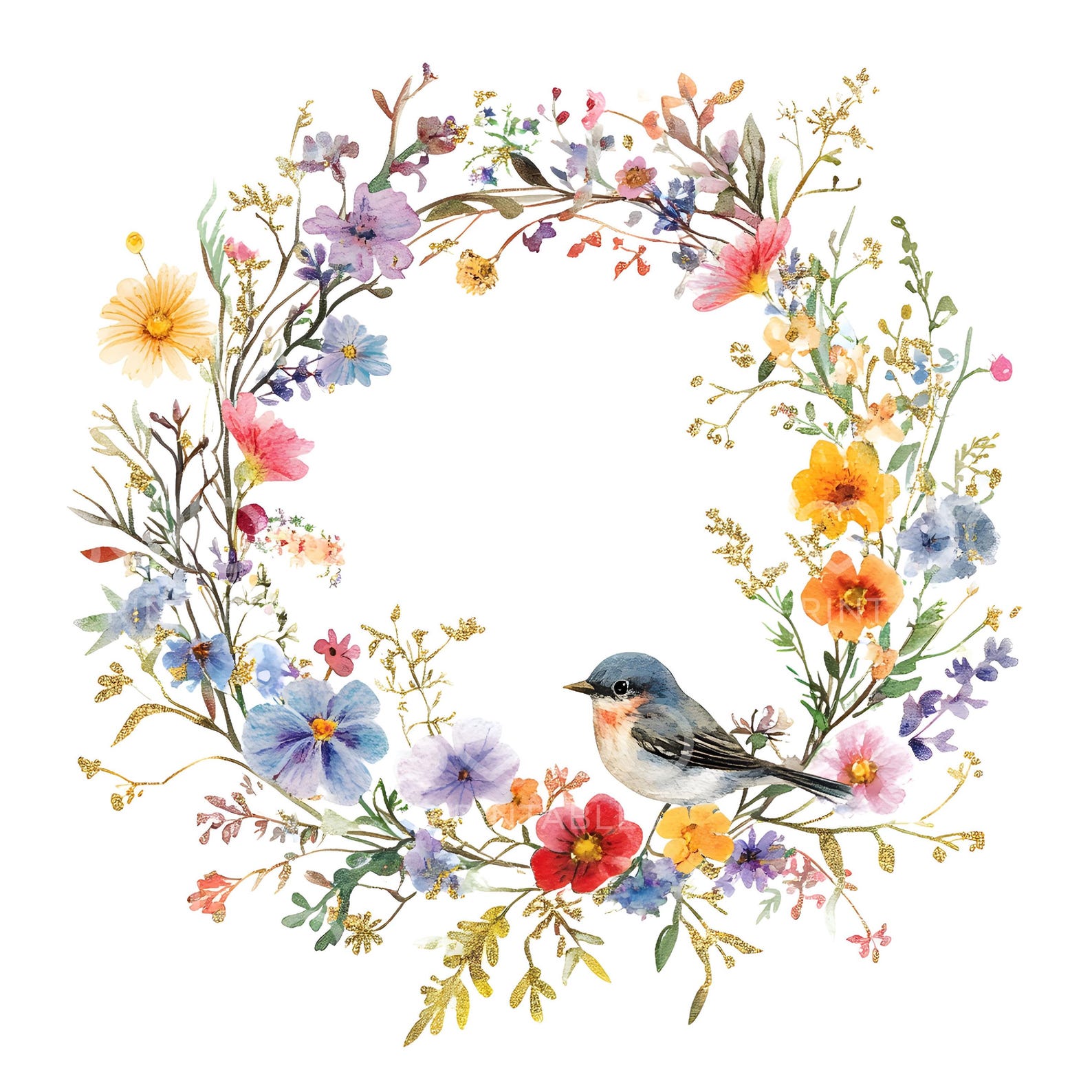 22 Floral Bird Wreaths Clipart, Wildflower Wreath Art, High Quality ...