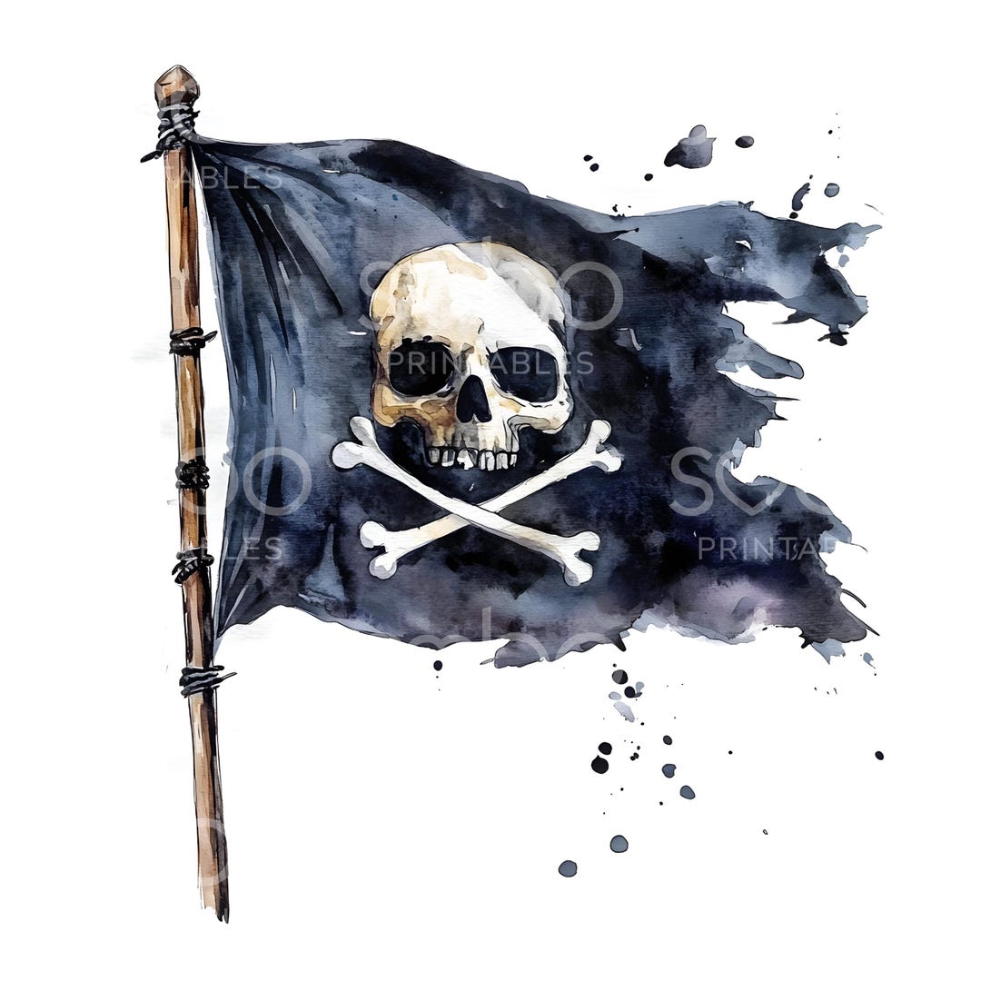 18 Pirate Flag Clipart, Jolly Roger Flag Print, Pirate Art, Printable ...