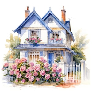 Pink Rose House Clipart - 11 High Quality Jpgs, Digital Paper Craft ...