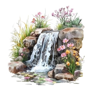 24 Floral Garden Waterfall Clipart, Spring Garden, Printable Watercolor ...