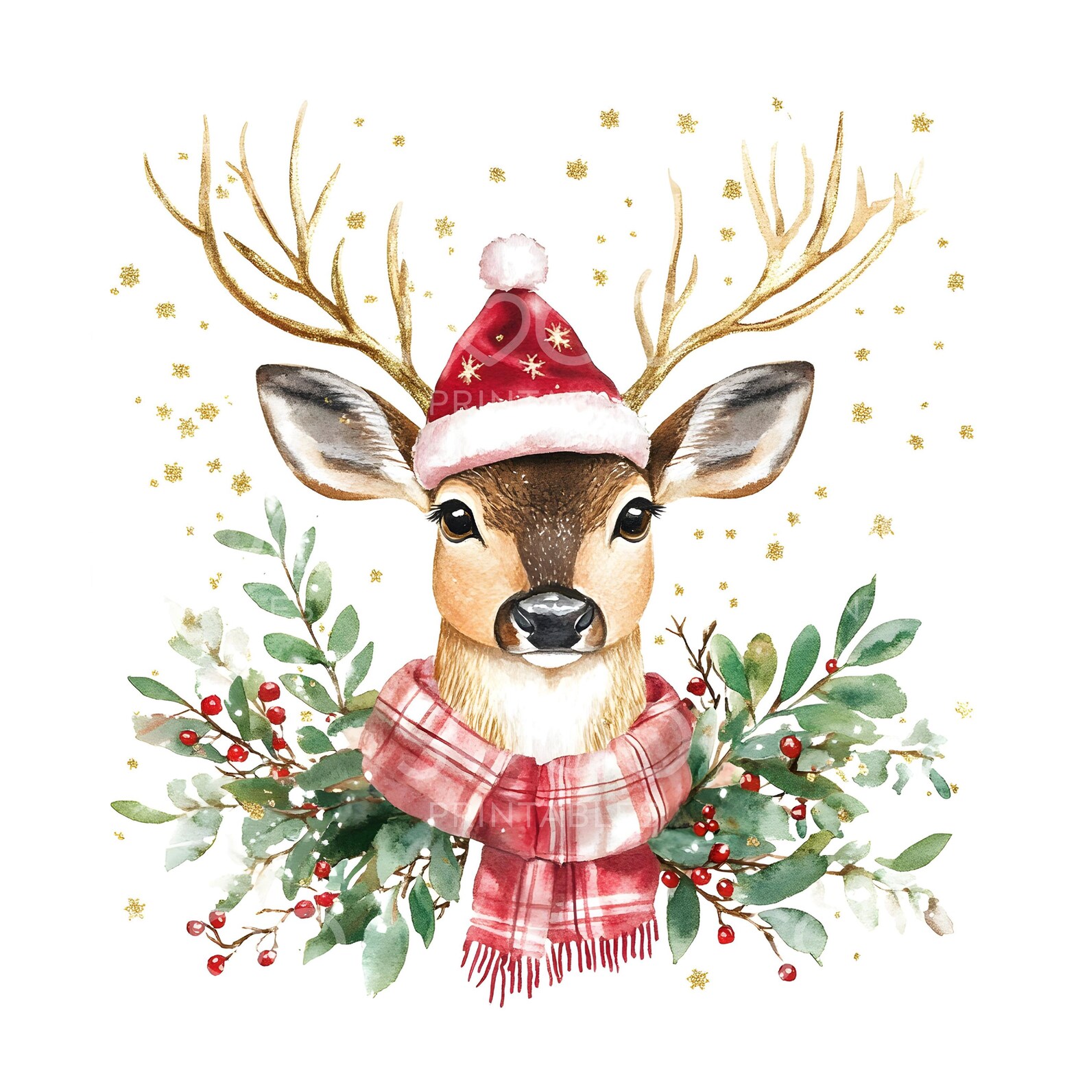 18 Xmas Deer Santa Hat Clipart, Christmas Deer, Christmas Clipart ...