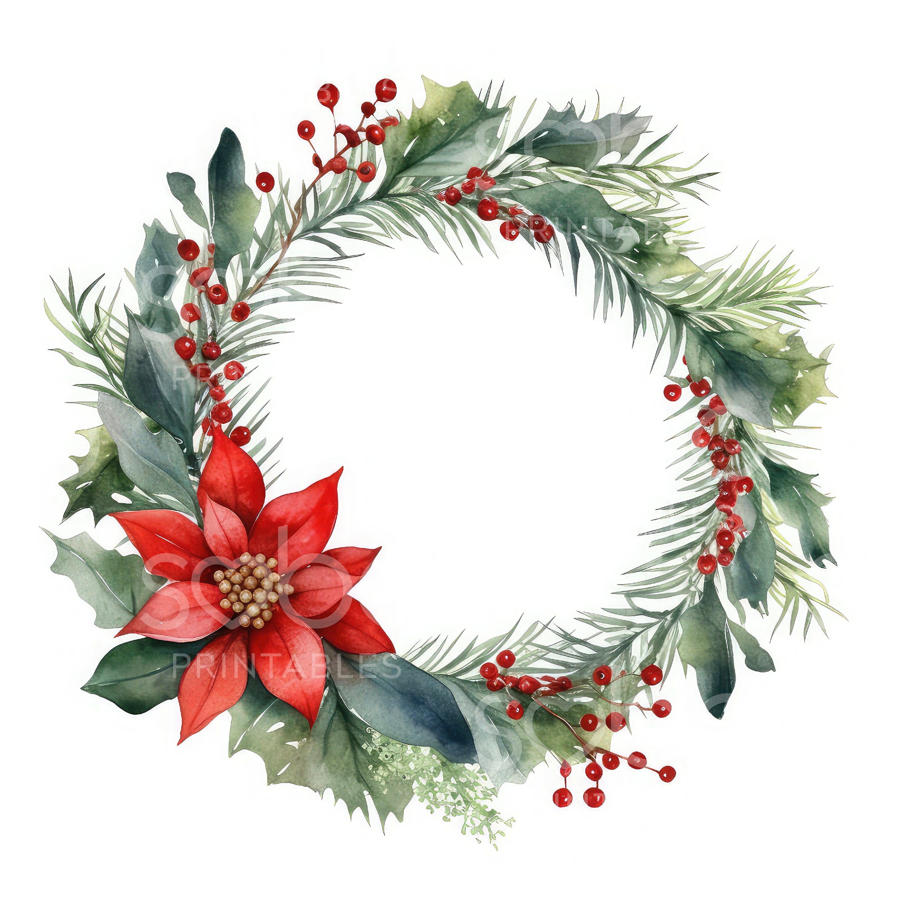 Christmas Wreaths Clipart - 10 High Quality Jpgs, Digital Download ...