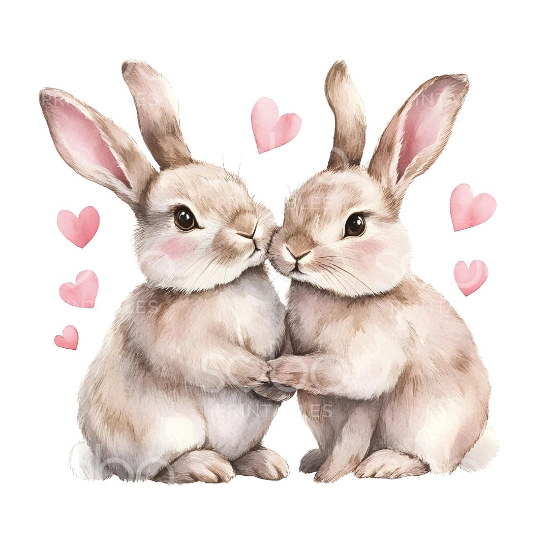 22 Bunny Love Hearts Clipart, Rabbit Couple, Valentine's Day Card, High ...