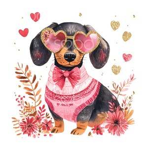 16 Valentine's Day Dachshund Clipart, Dog Owner Gift, Watercolor Card ...