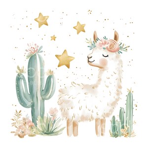 20 Llama Cactus Clipart, Cute Llama Clipart, Kids Nursery Art, Gold ...