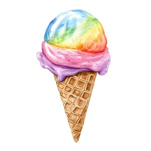 21 Rainbow Ice Cream Clipart, Ice Cream Stickers, Printable Watercolor ...