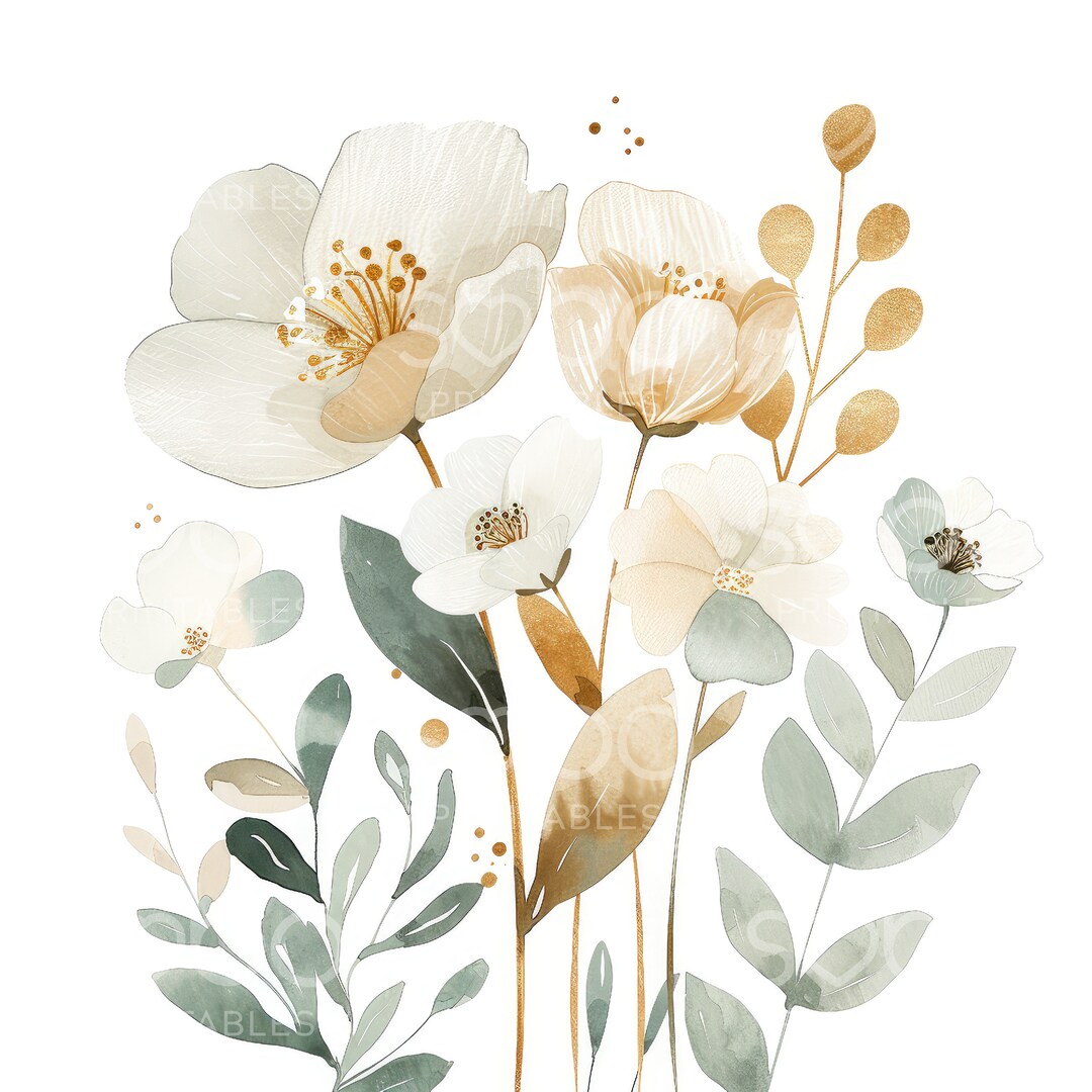 Abstract Boho Flowers Clipart - 24 High Quality Jpgs Neutral Colours ...