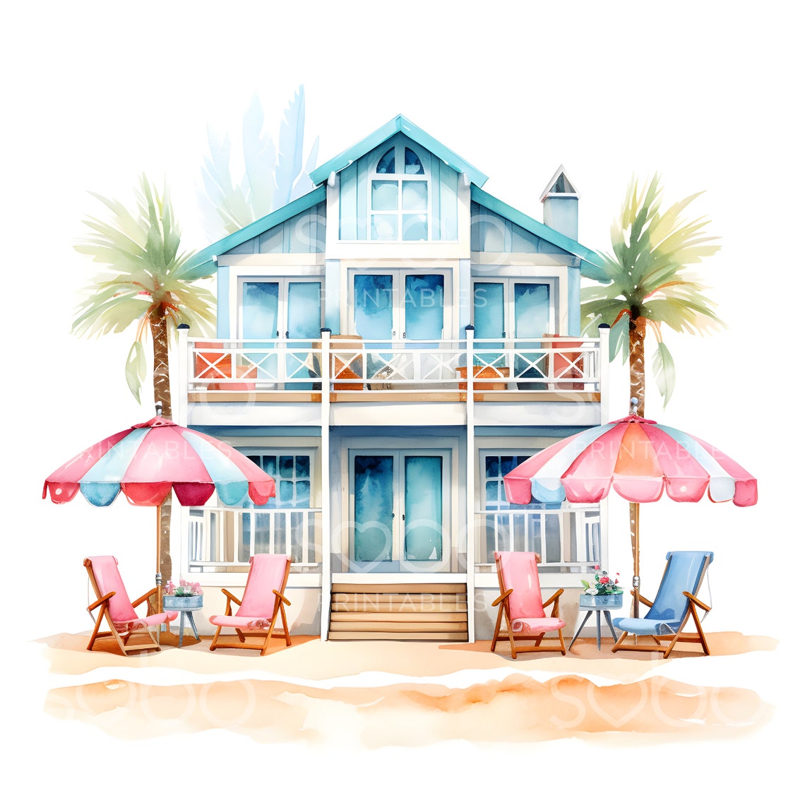 Beach House Pastel Clipart - 19 High Quality Jpgs, Nautical Art Decor ...