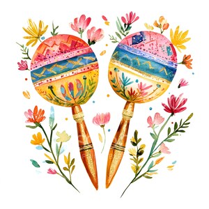 21 Mexican Floral Maracas Clipart, Mexican Fiesta, Cinco De Mayo Card ...