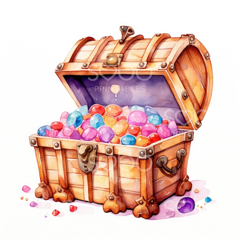 10 Treasure Chest Clipart, Magical, Printable Watercolour Clipart, High ...