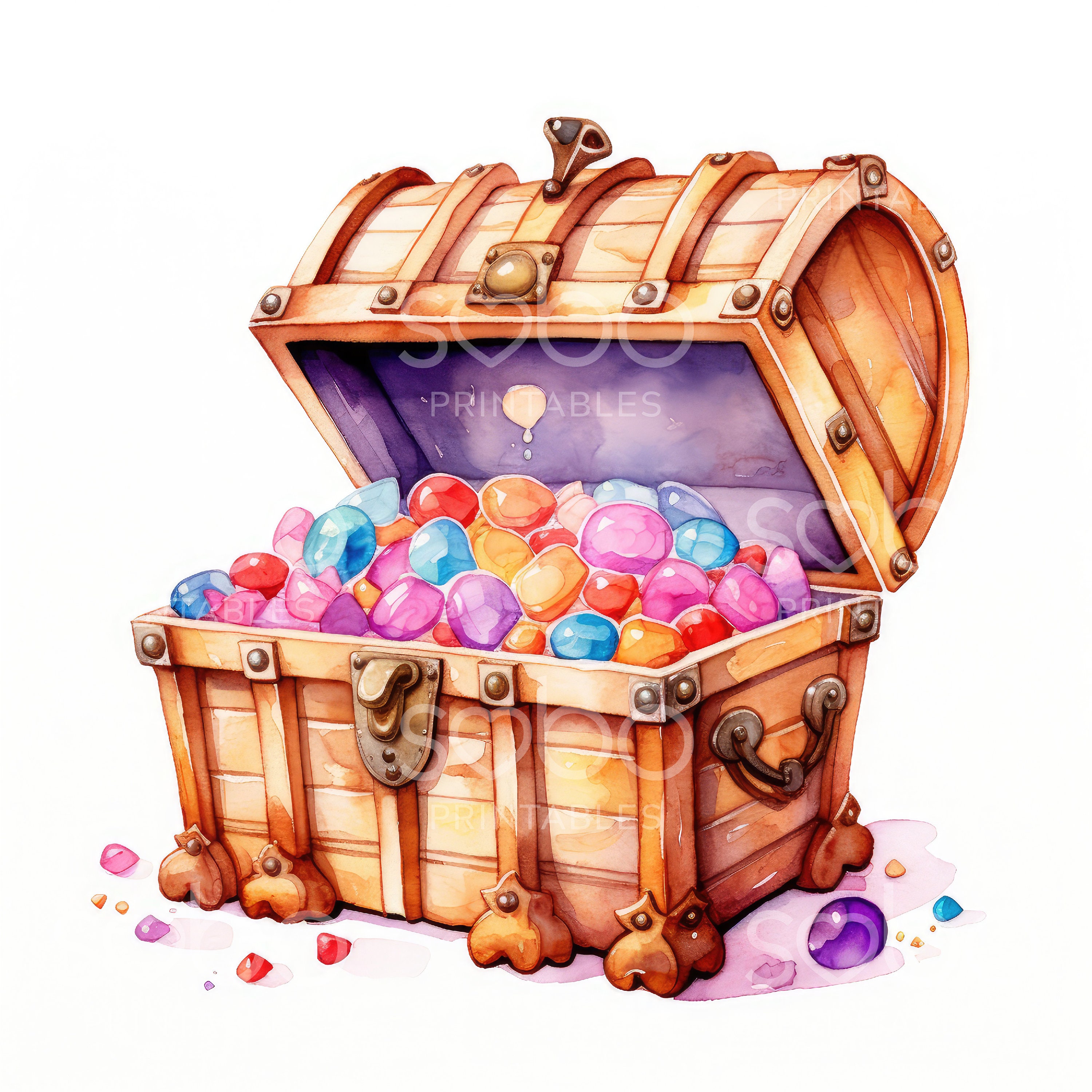 10 Treasure Chest Clipart, Magical, Printable Watercolour Clipart, High ...