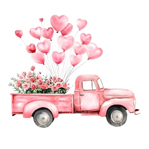 30 Valentines Day Truck Clipart, Pink Valentines Truck, Vintage Truck ...