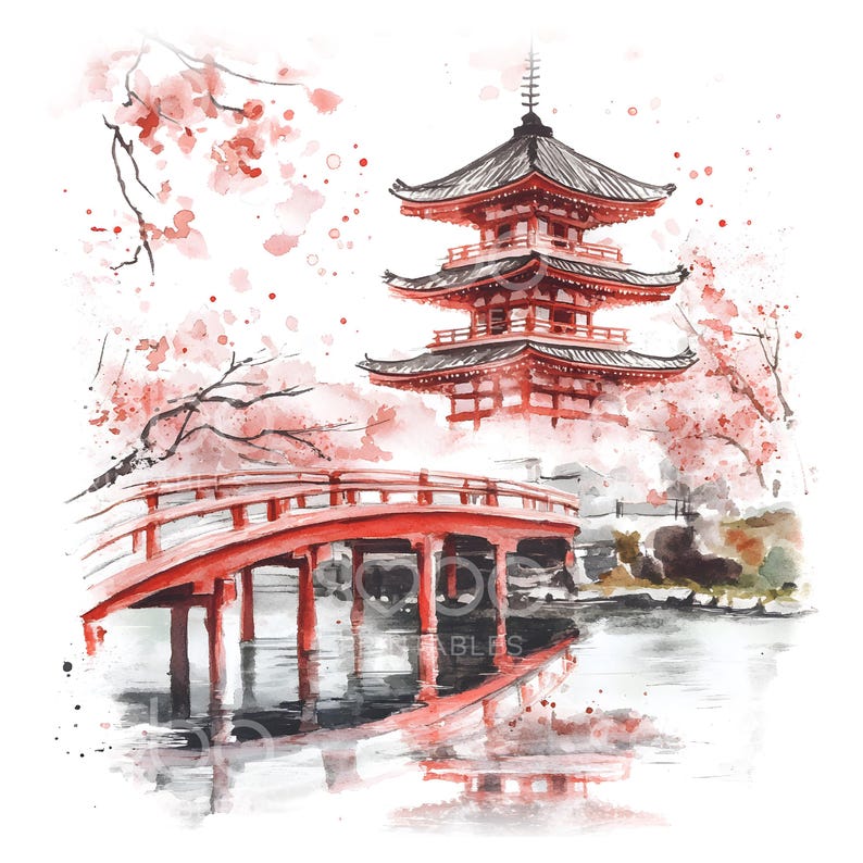 22 Japanese Temple Clipart, Japan Travel Landscape, Printable ...