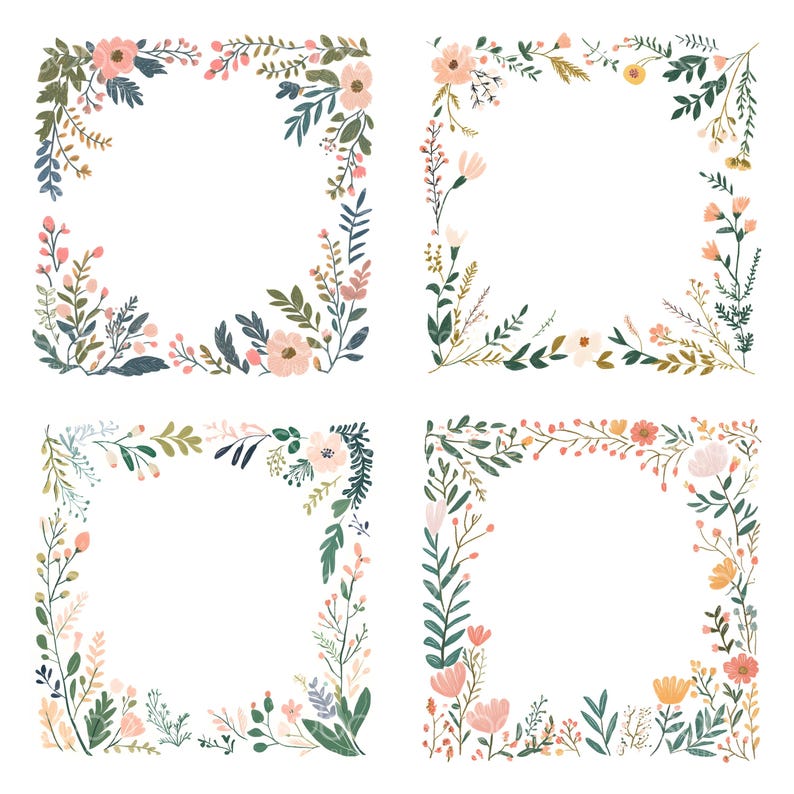 24 Cute Floral Frames Clipart, Spring Florals Frame Borders, Wildflower ...