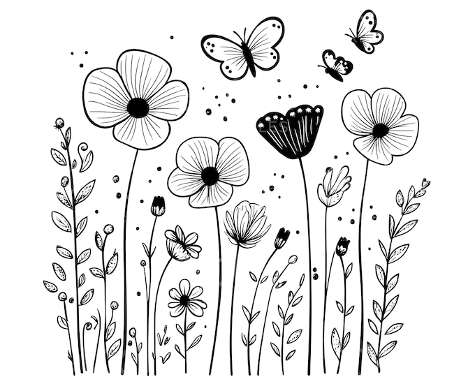 20 Sketched Colored Wildflowers Clipart, Doodle Hand Drawn Flower ...